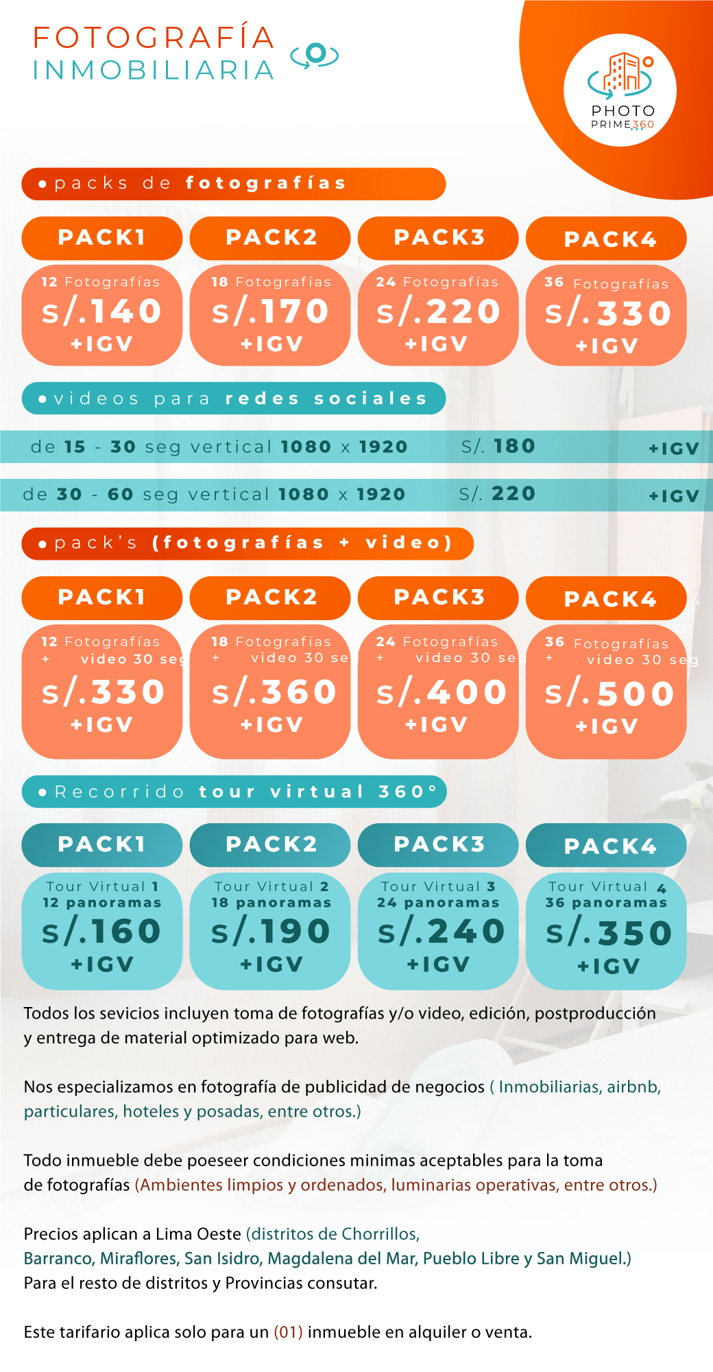 Tarifas de Fotografía Inmobiliaria | Photo Prime 360°